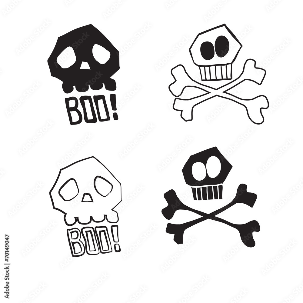 Cartoon Hand drawn skull with crossbones illustration. Stock Vector ...