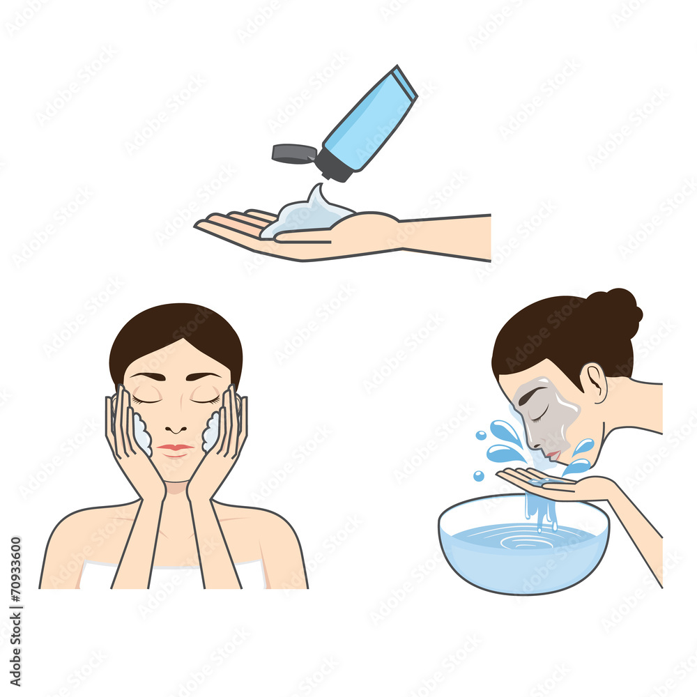 Step guide to washing face cartoon Stock Vector | Adobe Stock
