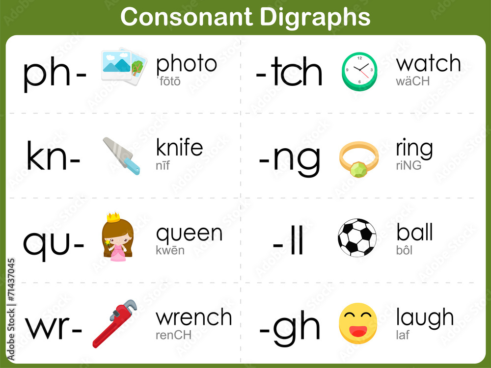 Consonant Digraphs Worksheet for kids Stock Vector | Adobe Stock