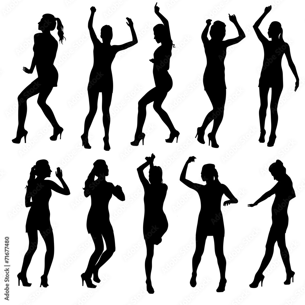 Beautiful women dancing silhouette isolated. Vector illustration Stock ...