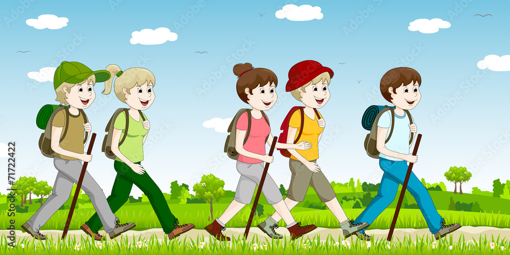 Eine Gruppe Menschen Beim Wandern - Stock - GamesAgeddon