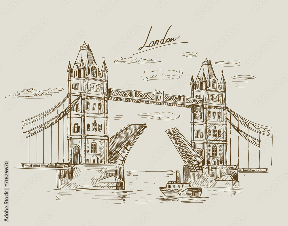 hand drawn Tower Bridge Stock Vector | Adobe Stock