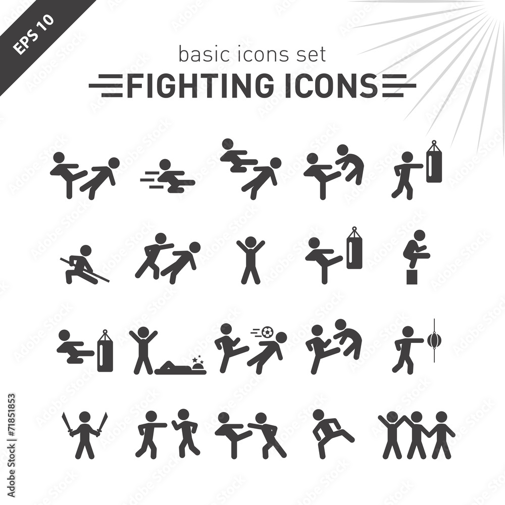 Fighting icons set. Stock Vector | Adobe Stock