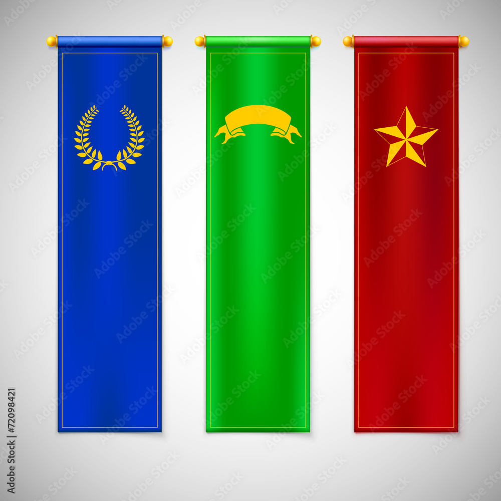Vertical colored flags with emblems. Stock Vector | Adobe Stock