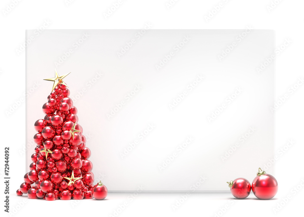 Ilustración de Stock Christmas tree done of balls and white placard ...