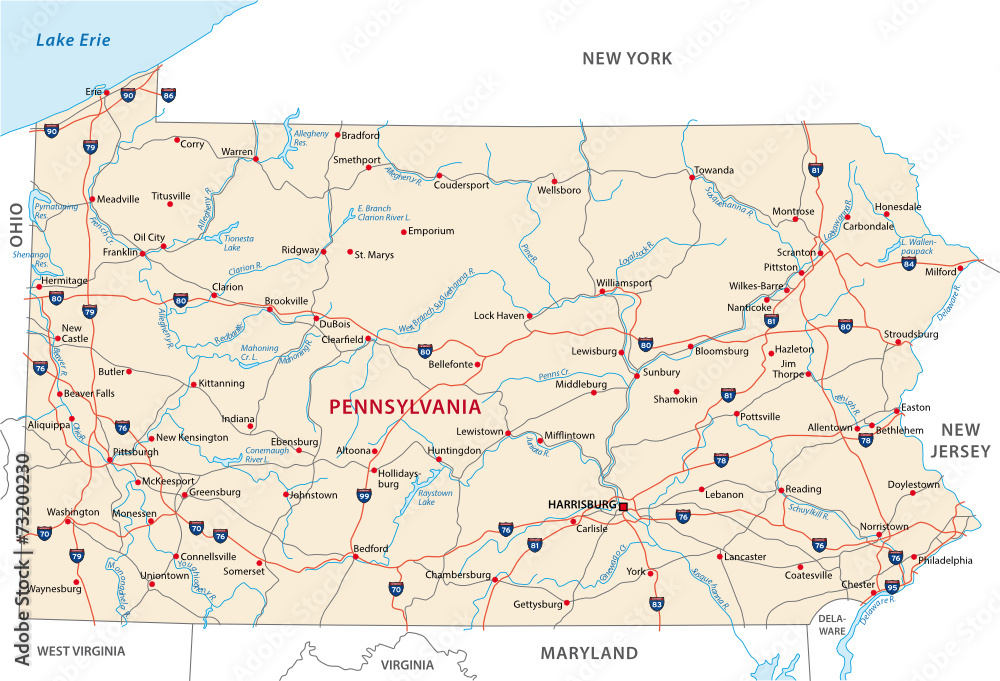 pennsylvania road map Stock Vector | Adobe Stock