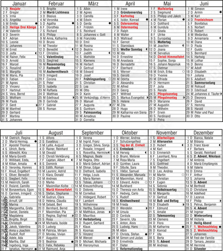 Namenstagkalender 2015 Deutschland - Kaminkehrerkalender Stock ...