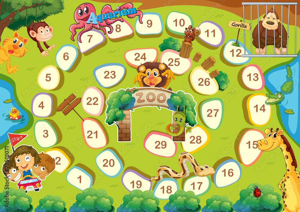 Zoo theme boardgame Stock Vector | Adobe Stock