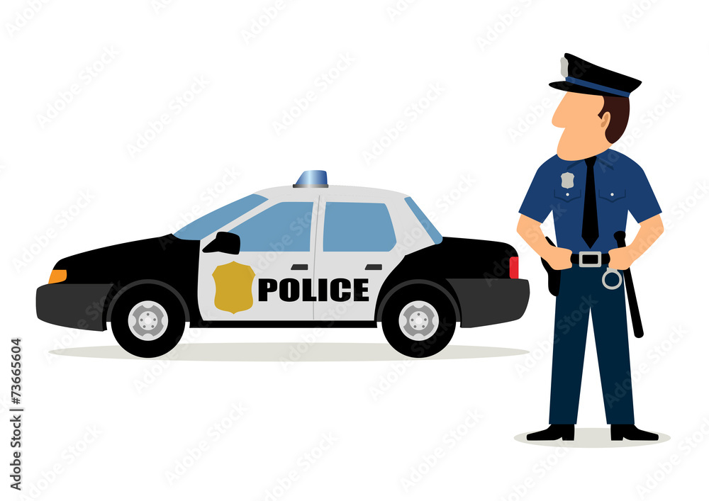 Simple cartoon of a policeman and police car Stock Vector | Adobe Stock