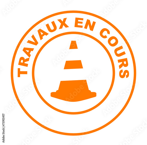 travaux en cours sur bouton web rond orange vector de Stock | Adobe Stock