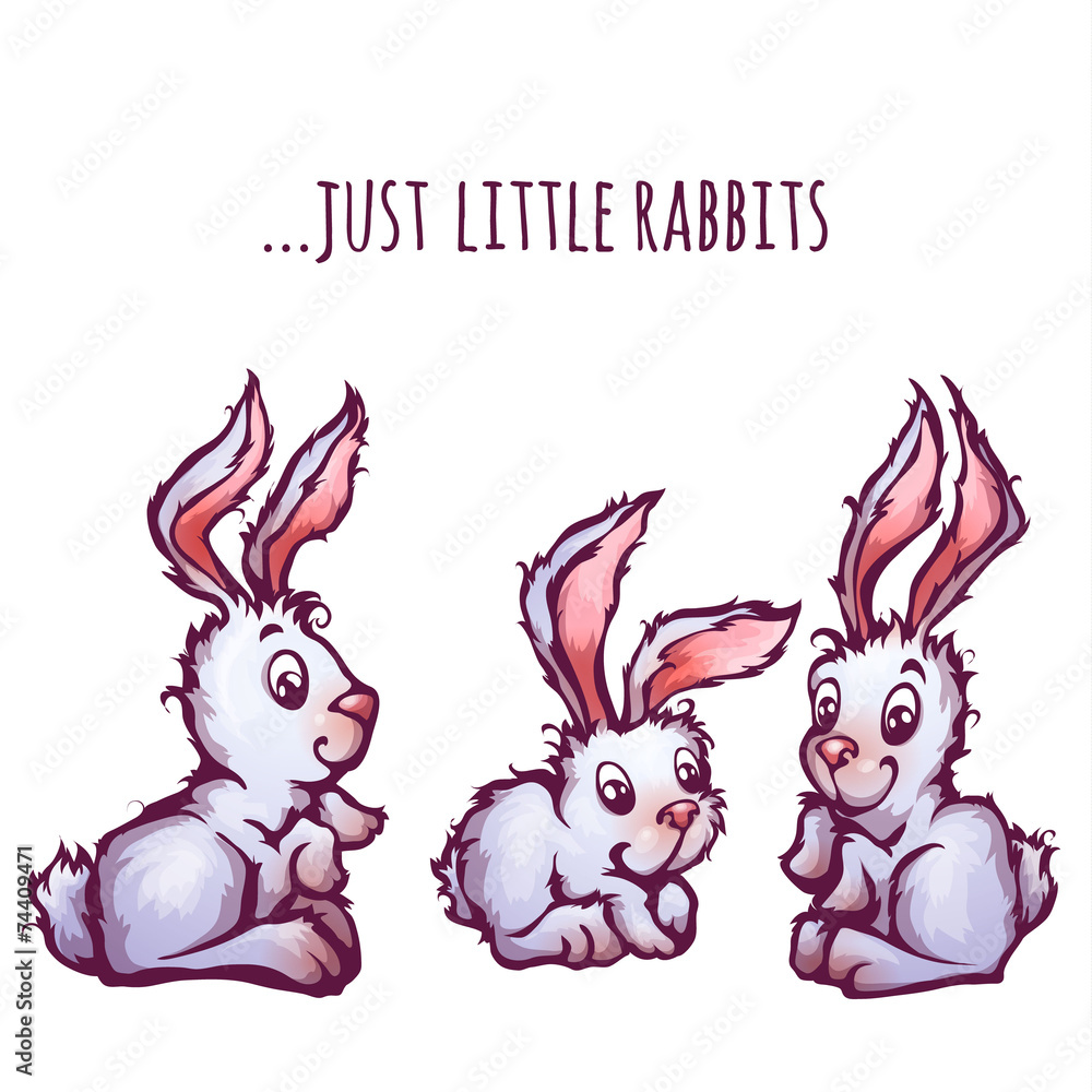 Set of cartoon cute rabbits. Vector illustration Stock Vector | Adobe Stock