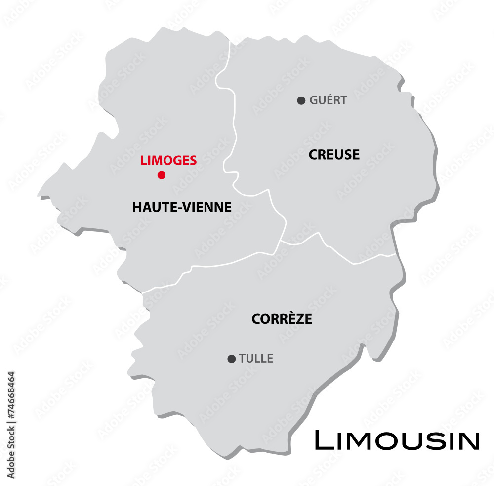 Vetor simple administrative map of Limousin do Stock | Adobe Stock