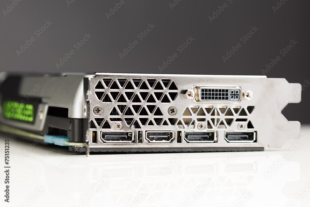 professional gaming graphic card, connectors panel front view Stock ...