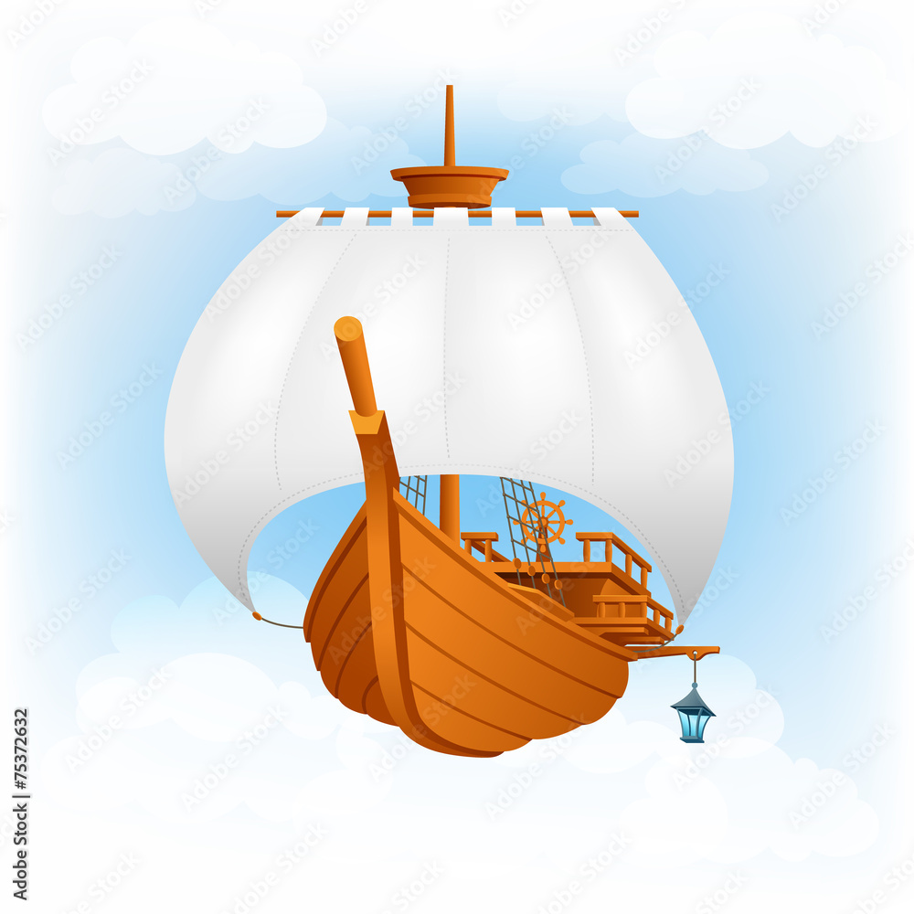 Sailing ship, flying ship, vector illustration Stock Vector | Adobe Stock