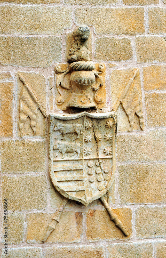 Escudo de Armas, Casa de los Becerra, Cáceres, España Stock Photo ...