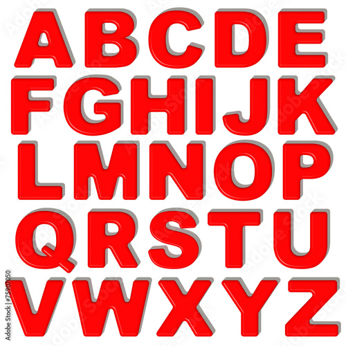 Lettere 3d rosse, alfabeto font isolato su fondo bianco Stock ...