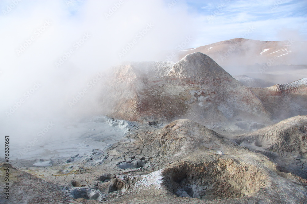 Sulphuric acid pools of geyser in Altiplano of Bolivia Stock Photo ...