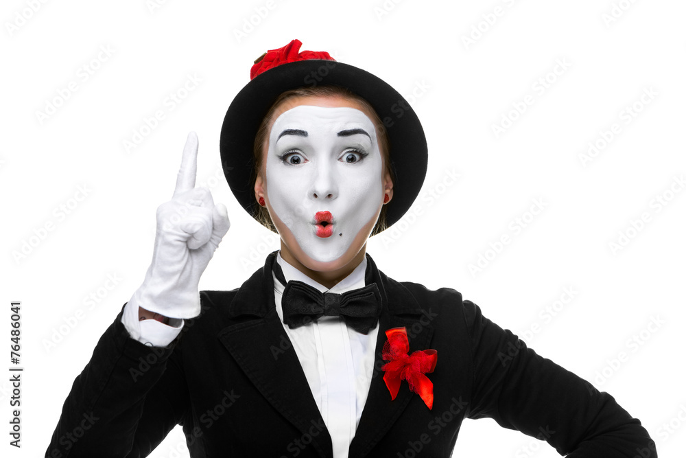 Portrait of the surprised and joyful mime with open mouth Stock Photo ...
