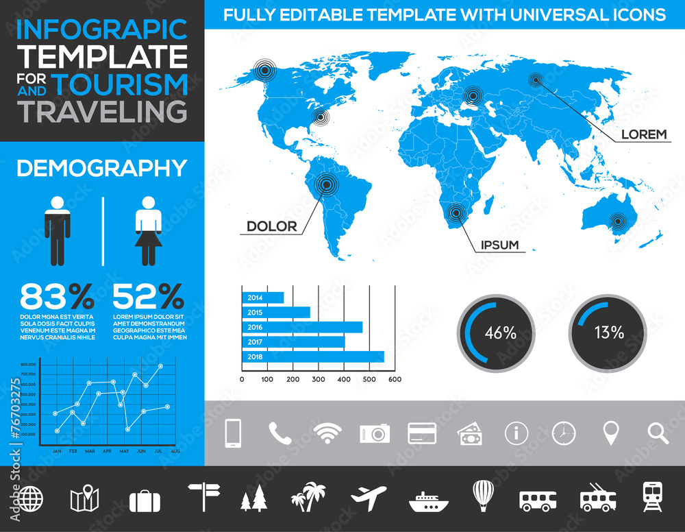 Editable infographics with diagrams and charts - tourism Stock Vector ...
