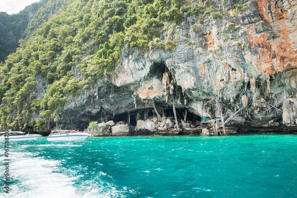 Viking cave where bird's nests (swallow) collected. Phi-Phi Stock Photo ...
