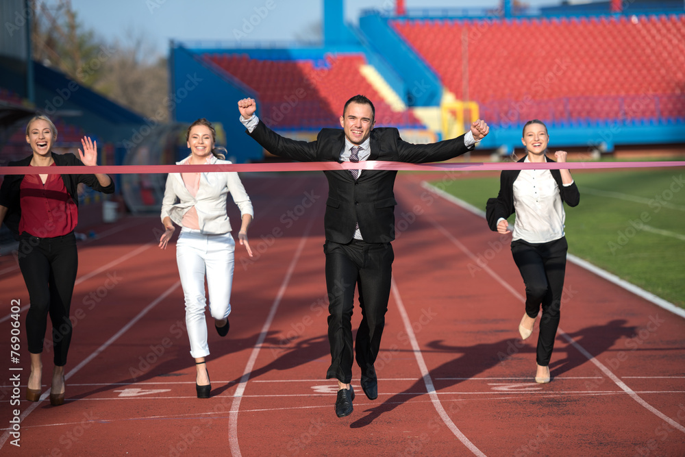 business people running on racing track Stock Photo | Adobe Stock