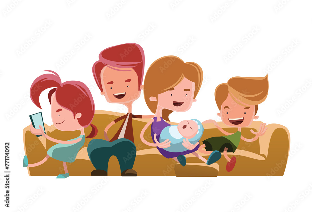 Family sitting couch sofa vector illustration cartoon character Stock ...
