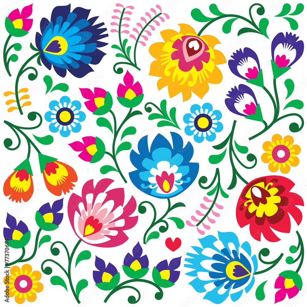 Praca wektorowa bez tantiem: Floral Polish folk art pattern in square ...