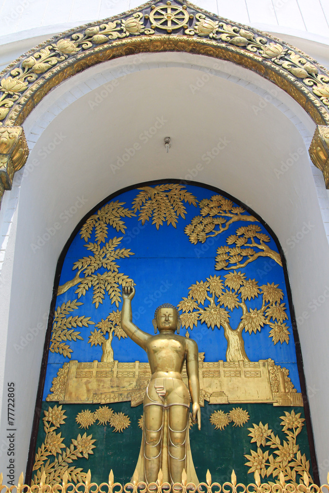 Statue of Siddhartha's birth at World Peace Pagoda in Nepal Stock Photo ...