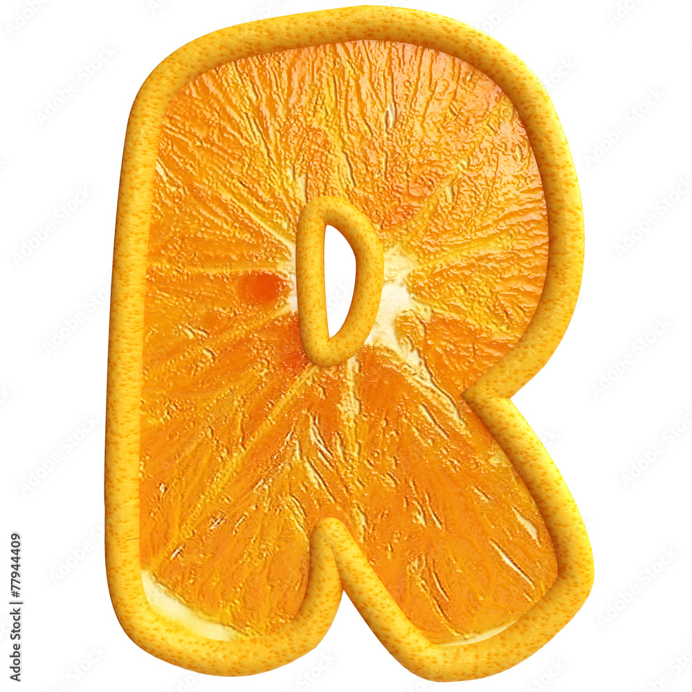 Orange fruit alphabet on white background. Letter r. Stock Illustration ...