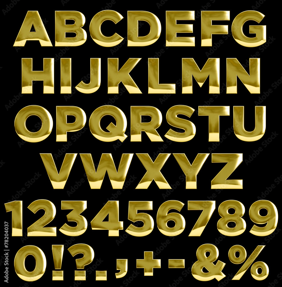 Gold letters and numbers alphabet Stock Illustration | Adobe Stock