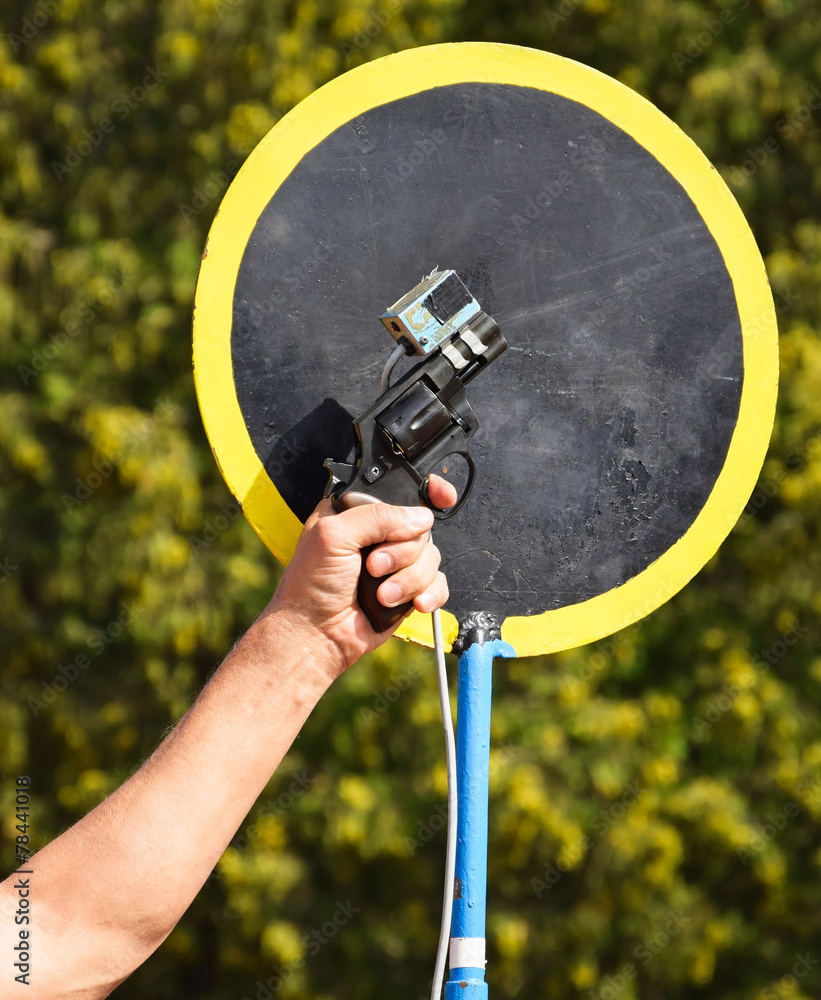 Man is shooting with a starting gun at the running race Stock Photo ...