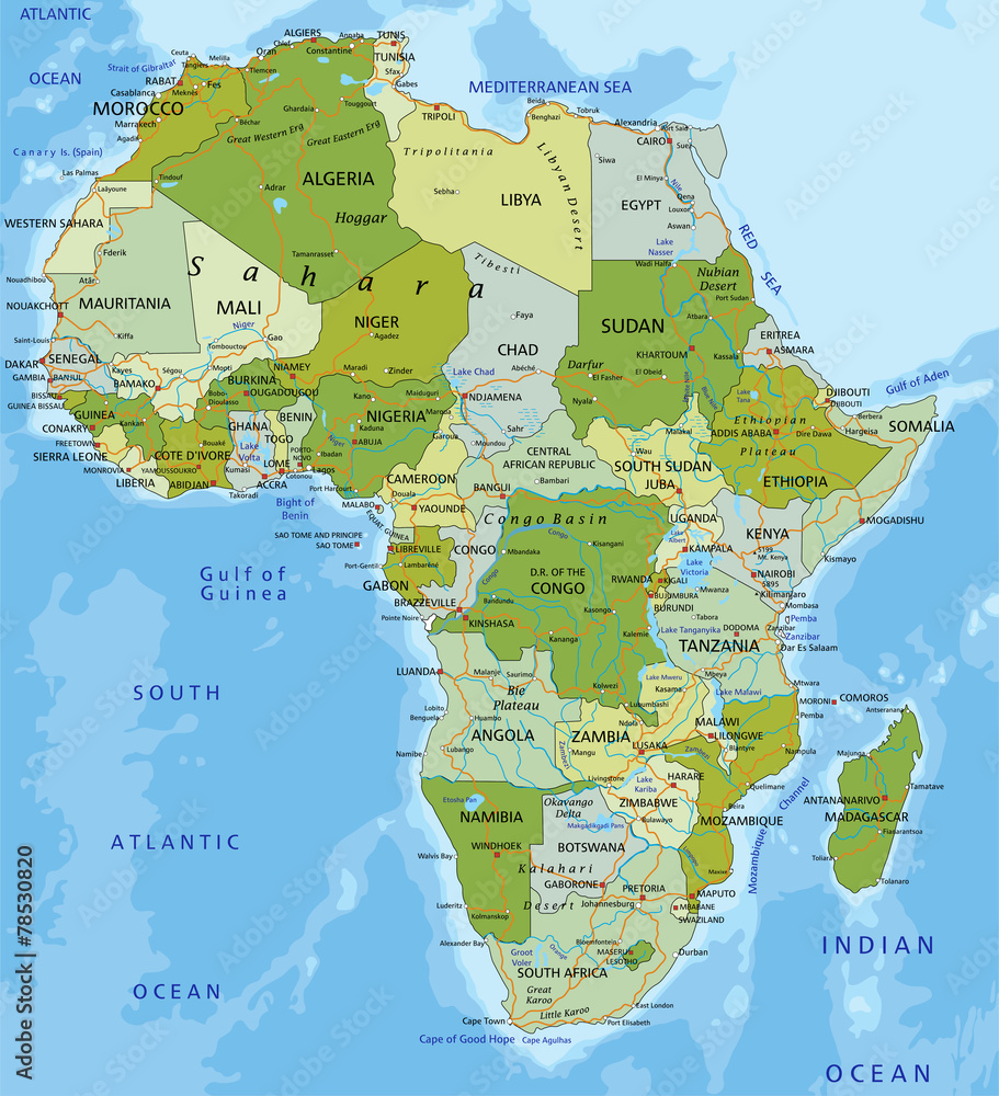 Highly detailed editable political map. Africa. Stock Vector | Adobe Stock