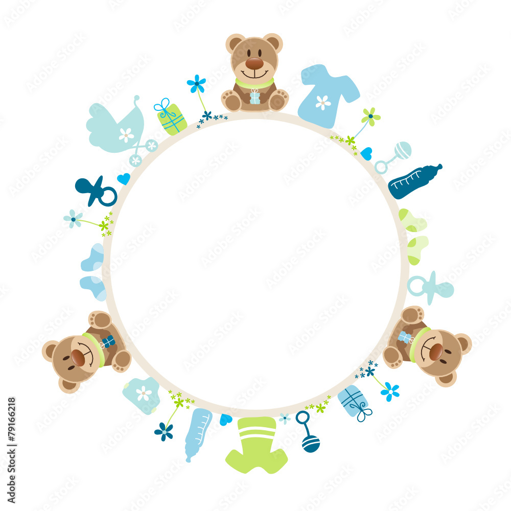 Baby Frame Teddy Symbols Boy Blue Stock Vector | Adobe Stock
