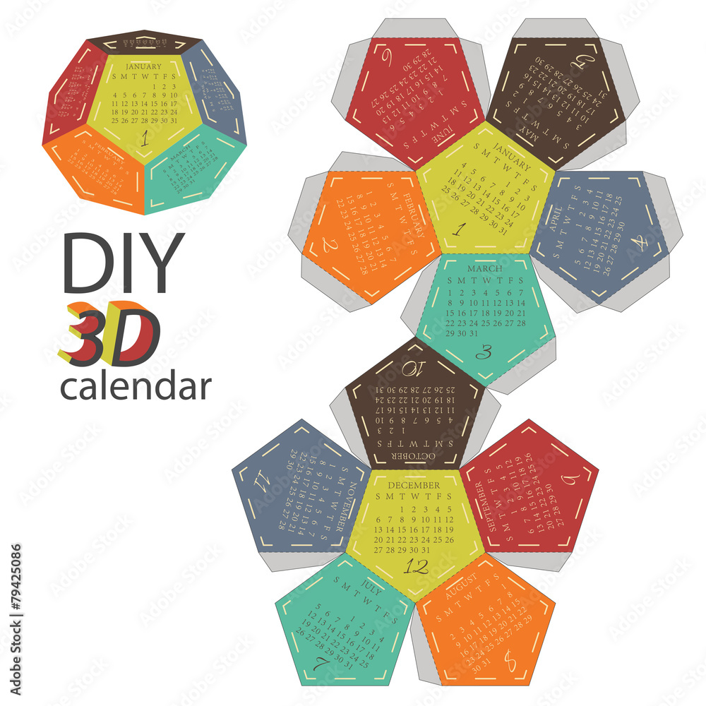 Scheme of 3d calendar - do it yourself - DIY Stock Vector | Adobe Stock