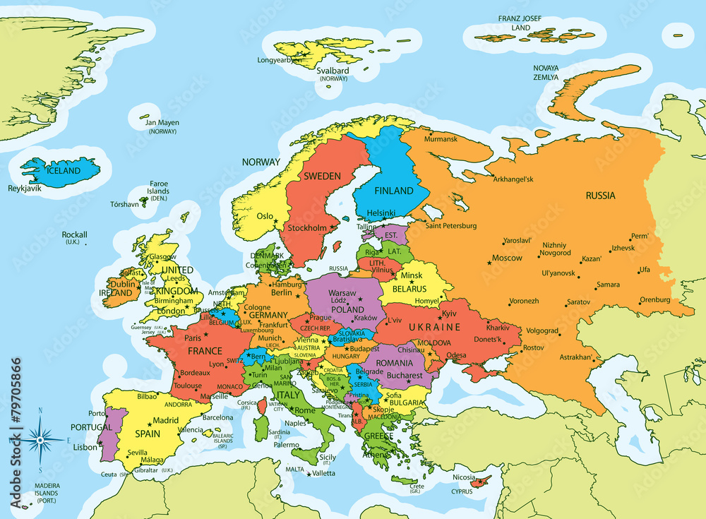 Image vectorielle Stock Europe map countries and cities | Adobe Stock