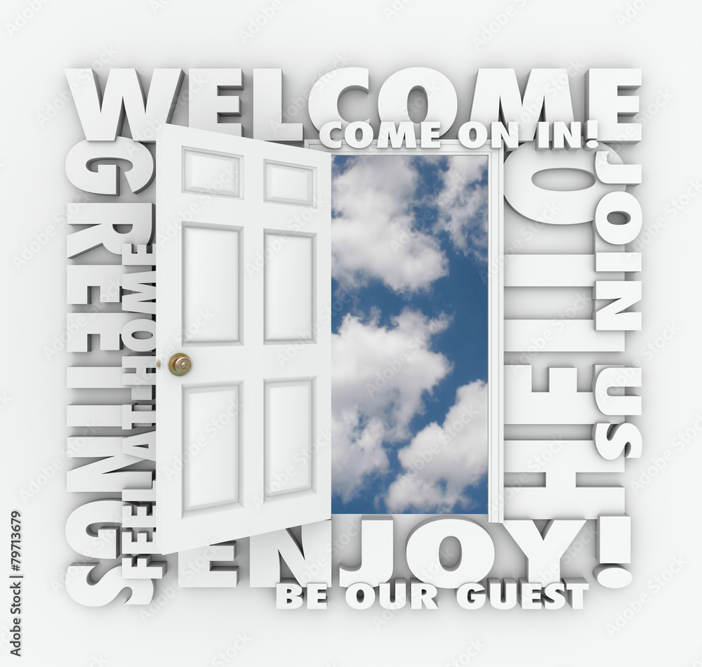 Welcome Open Door Hello Friendly Service Guest Invitation Words Stock ...
