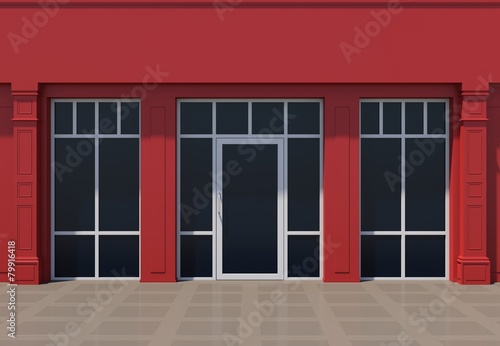 Red shopfront with large windows. Red store facade. Stock Illustration ...