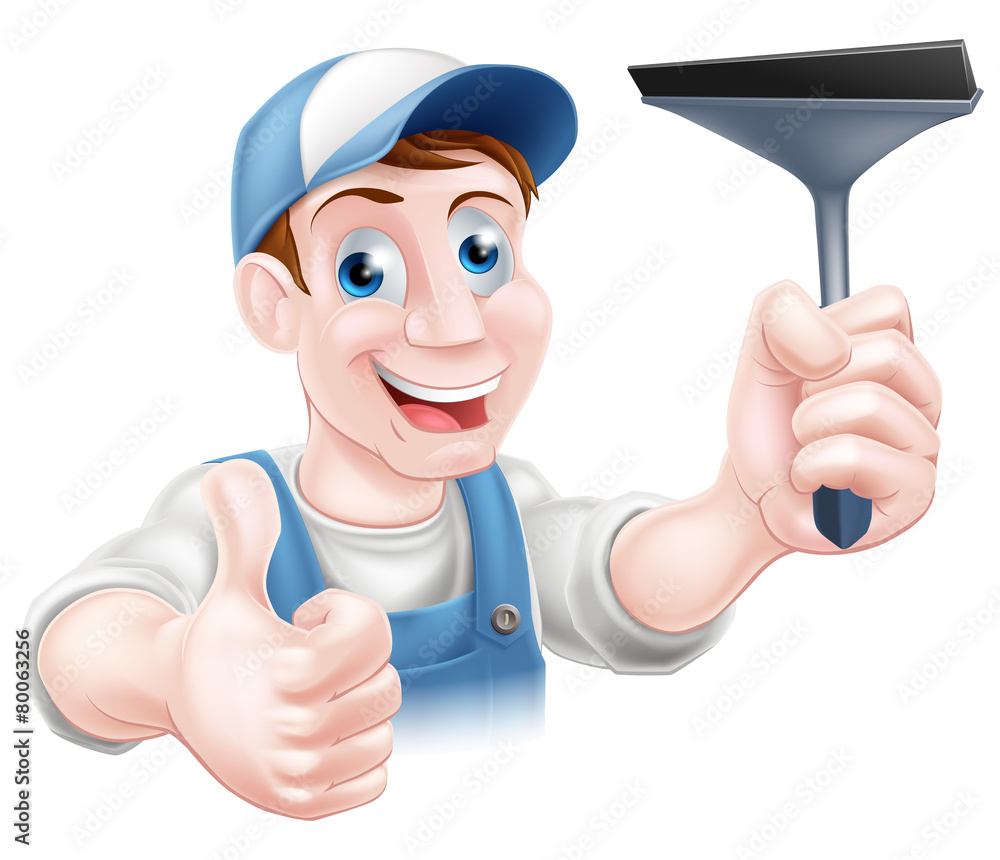 Stock-Vektorgrafik „Cartoon window cleaner“ | Adobe Stock