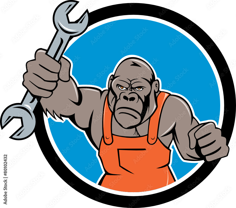 Angry Gorilla Mechanic Spanner Circle Cartoon Stock Vector | Adobe Stock