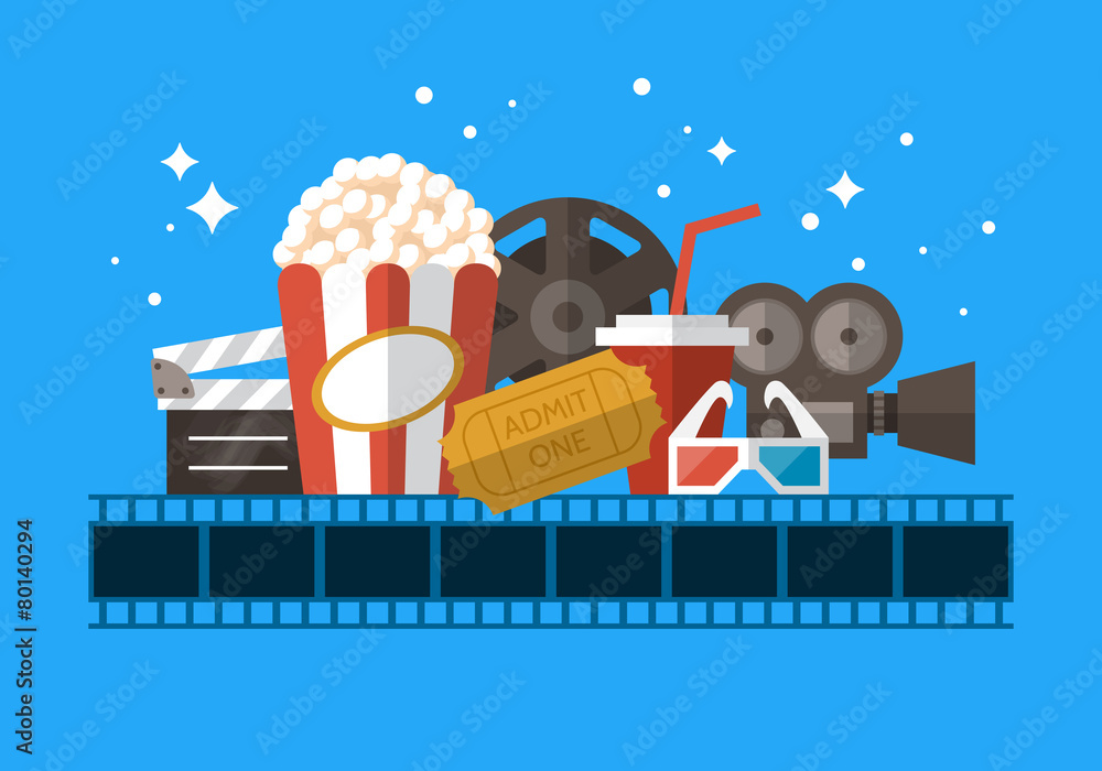 Movie theater banner design with flat modern icons Stock Vector | Adobe ...