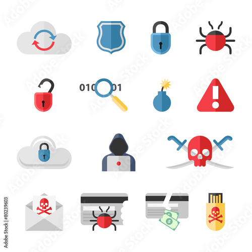 Hacker flat icons set with bug virus crack worm spam - Buy this stock ...