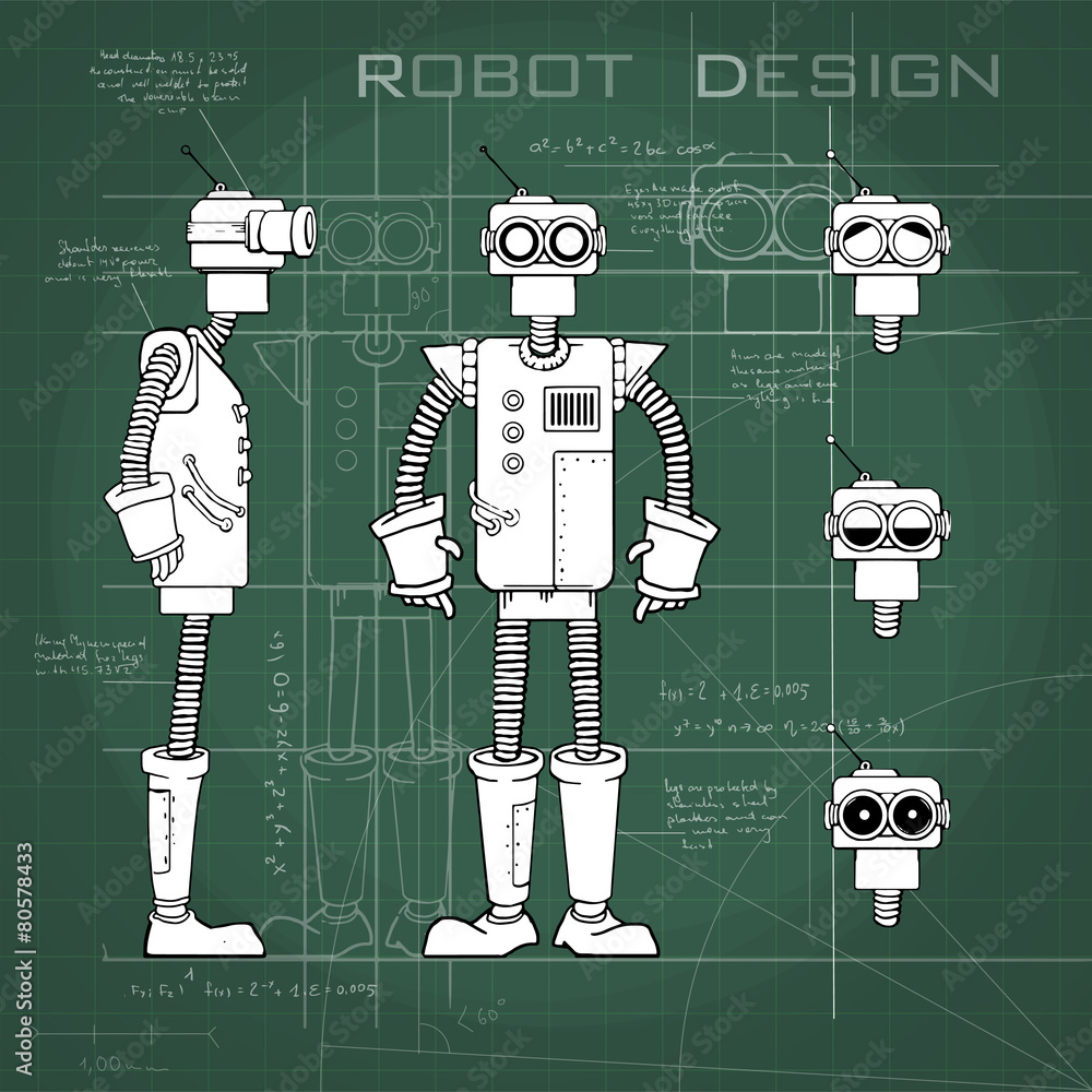 robot Design, front side view, and schematics Stock Vector | Adobe Stock