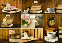 Tea, Clock And Books Collage Free Stock Photo - Public Domain Pictures