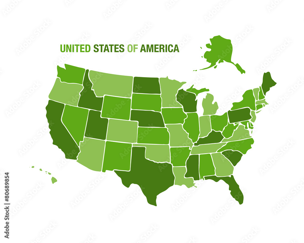 USA map illustration in green color Stock Vector | Adobe Stock