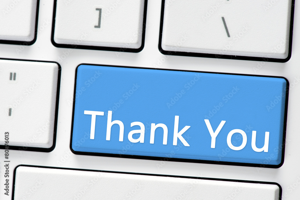 Computer white keyboard with thank you button Stock Photo | Adobe Stock
