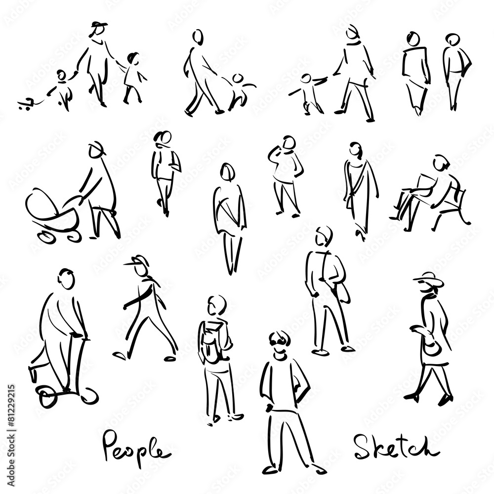 Casual People Sketch. Outline hand drawing vector Illustration Stock ...