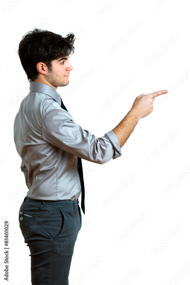 young businessman pointing on his side Stock Photo | Adobe Stock