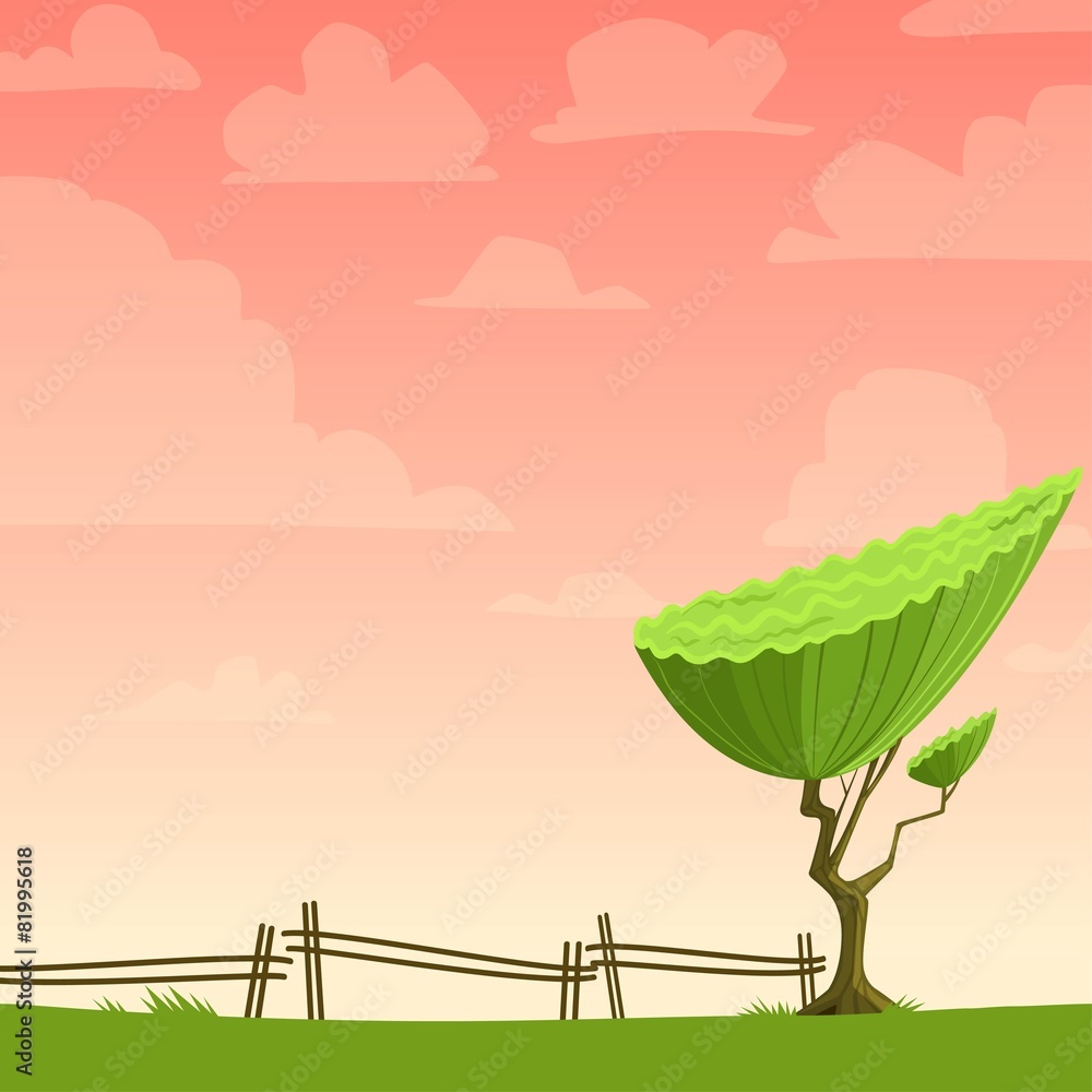 Cartoon nature background with a tree. Vector illustration Stock Vector ...