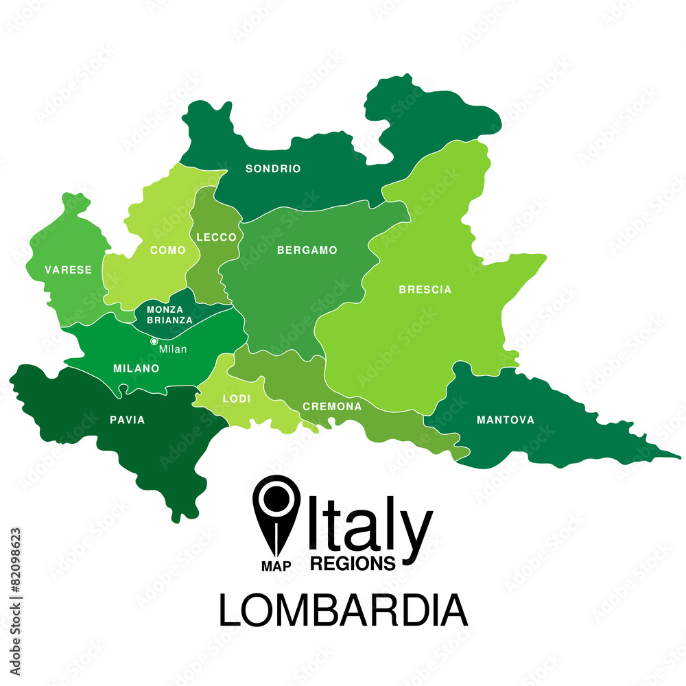 Regions map of Italy. Mappa delle regione Lombardia Stock Vector ...