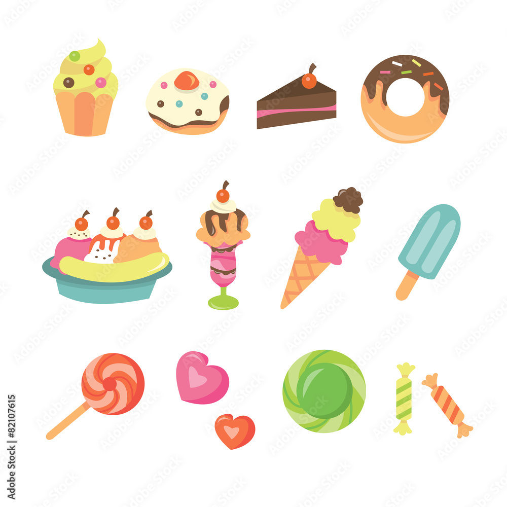 Sweet Desserts Icon Set Stock Vector | Adobe Stock